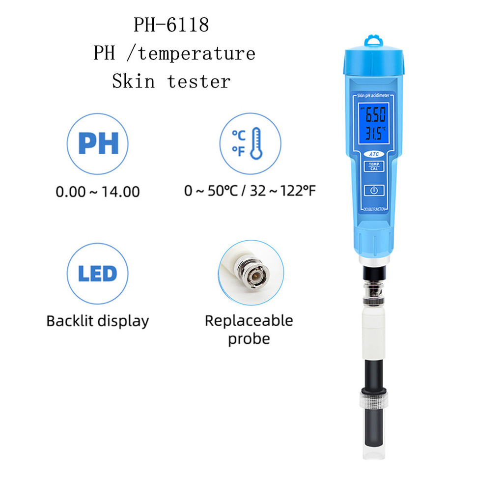 ☃2 In 1 PH-6118 PH Meter Acidity Meter Skin&Temperature Automatic ...
