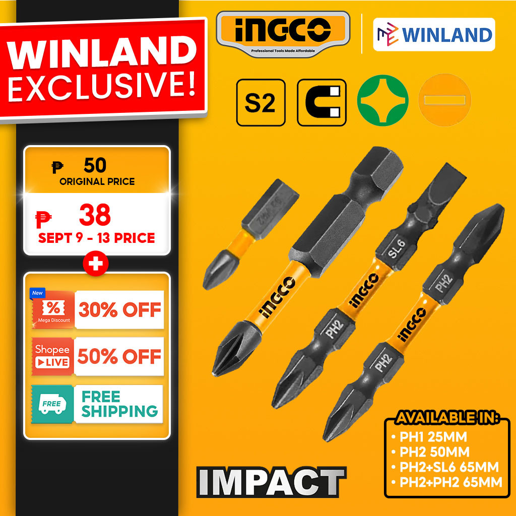 Ingco by Winland Impact Screwdriver Bits PH1,25mm to PH2+SL6,65mm Sold ...