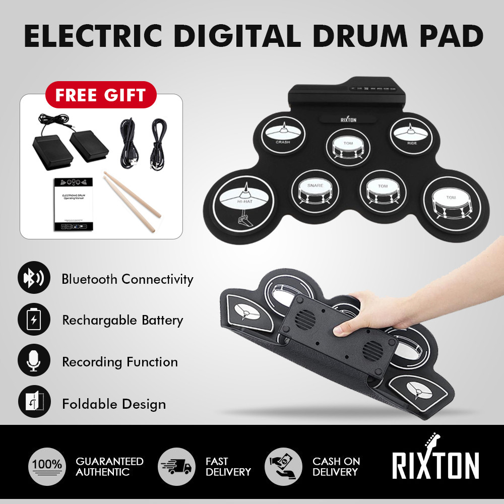 Rixton Portable Electric Drum Pad Digital Drum Silicone With Drumsticks ...