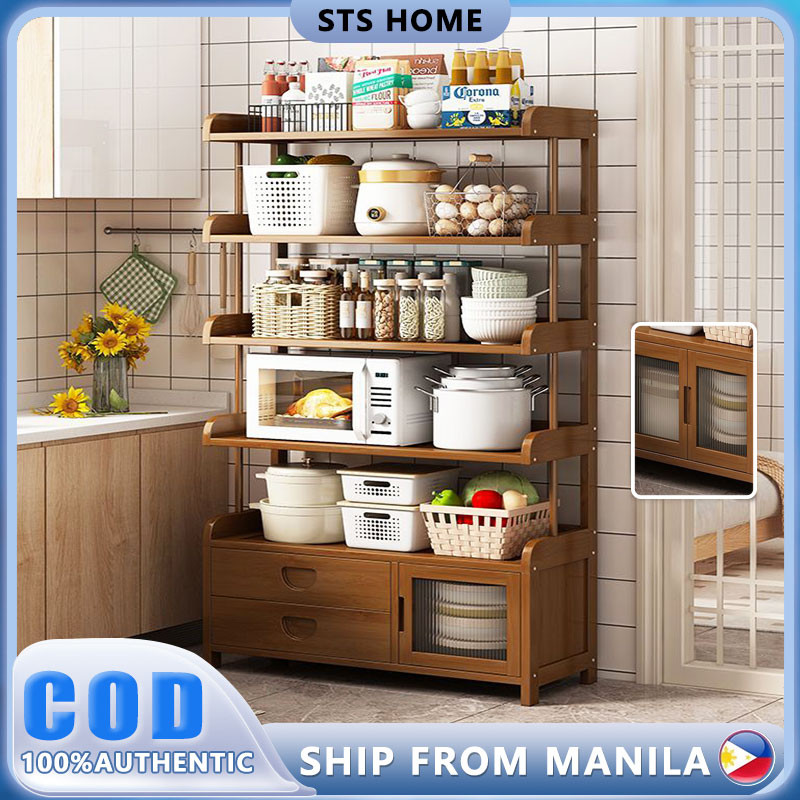 Solid Wood Kitchen storage rack cookware rack sideboard storage ...