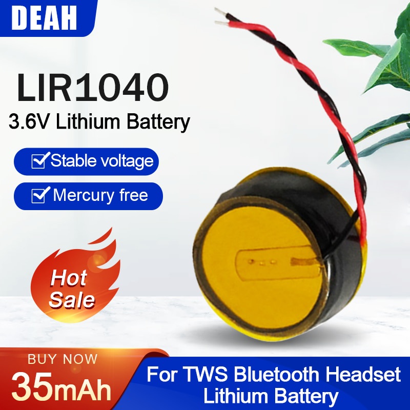 1-5PCS LIR1040 LIR 1040 3.6V 35mAh Lithium Rechargeable Battery With 2 ...
