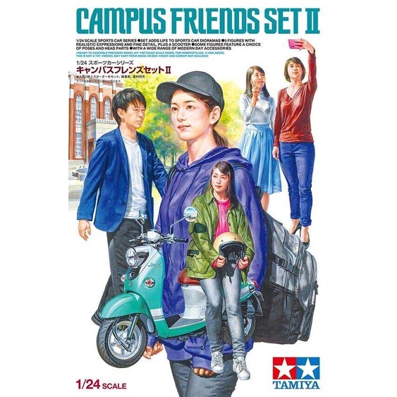 Tamiya 24356 1/24 Scale Model Figure Kit 5 Campus Friends II w/Scooter ...