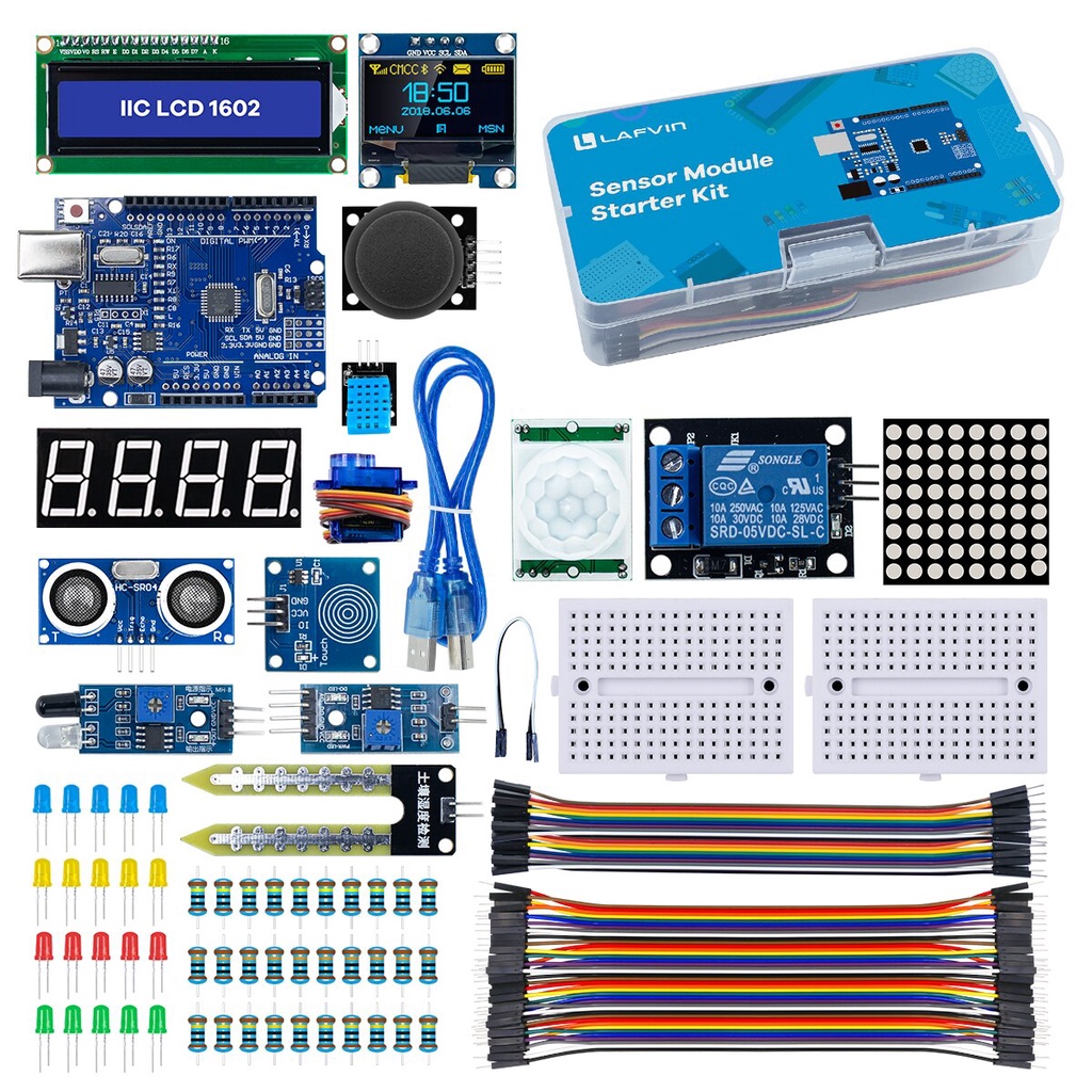 Lafvin Sensor Module Starter Kit For Arduino Uno Set R3 Ch340 096 Oled 1602 Lcd Display With