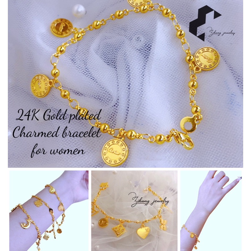 ┋ZIHANG JEWELRY 24K Gold plated LYV Charmed bracelet for women | Shopee ...