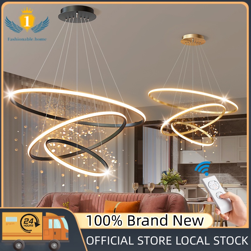 3 Ring LED Restaurant Pendant Light Tricolor Remote Control Ceiling ...