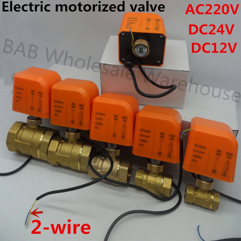2-wire 2 way N/C Electric actuator motorized brass ball valve AC220V DC12V DC24V 1/2" to 1-1/2 ...