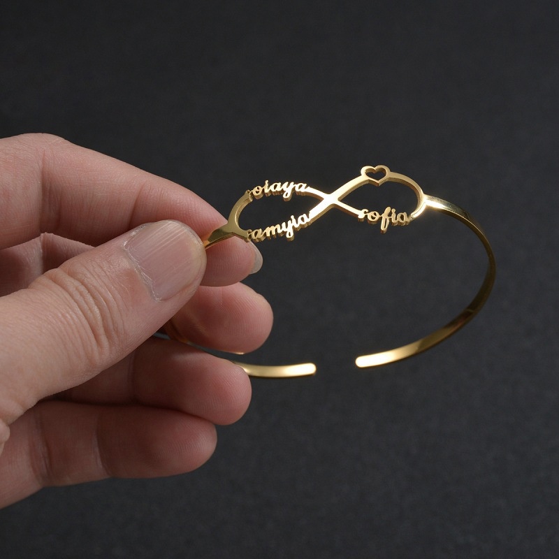 Custom Name Infinity Symbol Bangle Personalized Stainless Steel Open ...