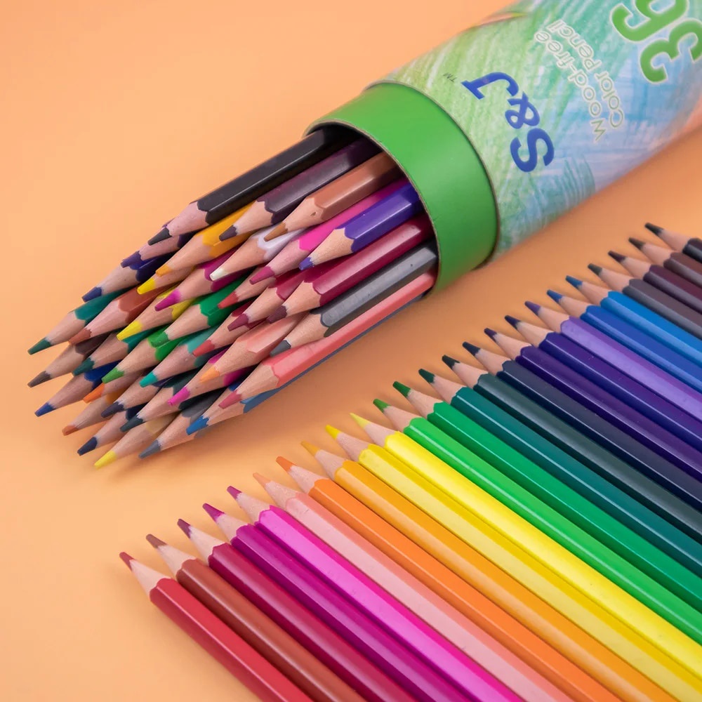 Pretty Barrel 24 Color Pencils Crayons Set for Kids Kawaii Stationery ...