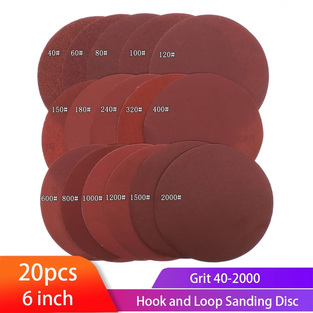 20pcs 6 Inch 150mm Round Red Sandpaper Disk Sand Sheets Grit 40-2000 ...