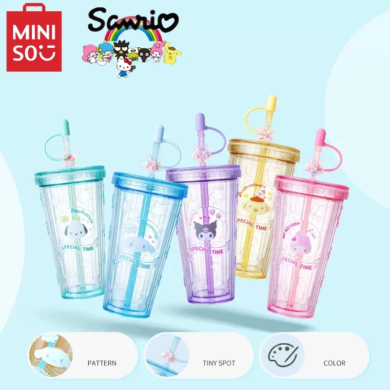 Genuine MINISO Sanrio Straw Cups Summer Stars Plastic Cups Cold Drink ...
