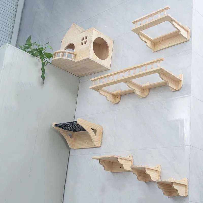 ️Wall Mounted Solid Wood Cat Climbing Frame Game Stand Scratching ...