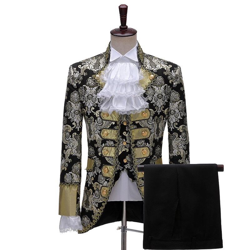 [FCS] European Men's Court Dress Black Gold Costume Prince White Horse ...