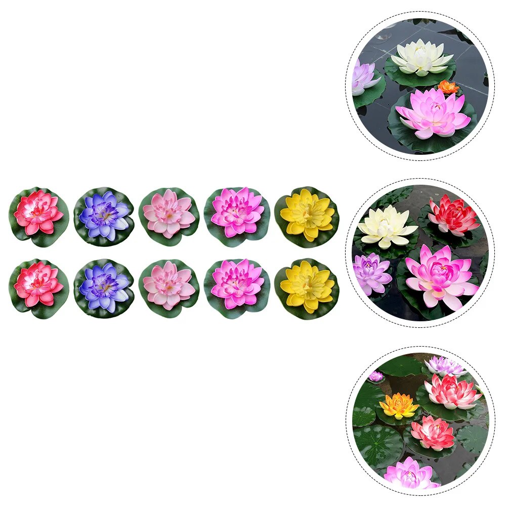 ⋚10 Pcs Lotus Artificial Pool Party Fish Bowl Decorations Floating ...