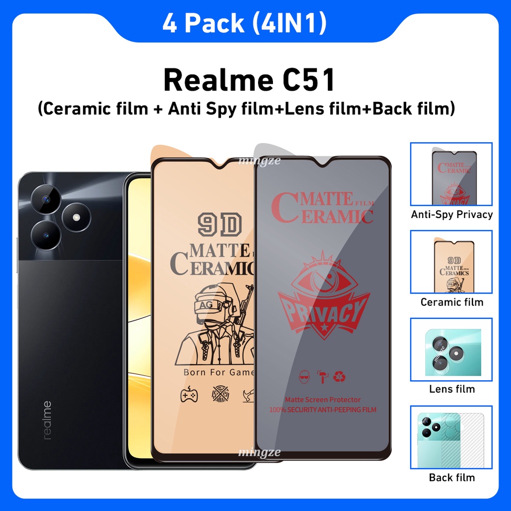 4in1 For Realme C51 Anti-Spy Privacy Tempered Glass soft film Realme C53 Screen Protector ...