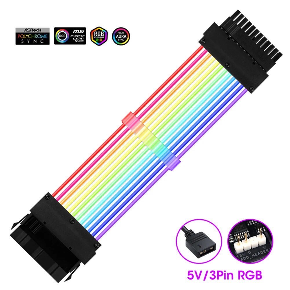 ღPSU Power Extension Cable RGB ATX 24Pin GPU 8Pin Triple Streamer PCI-E ...