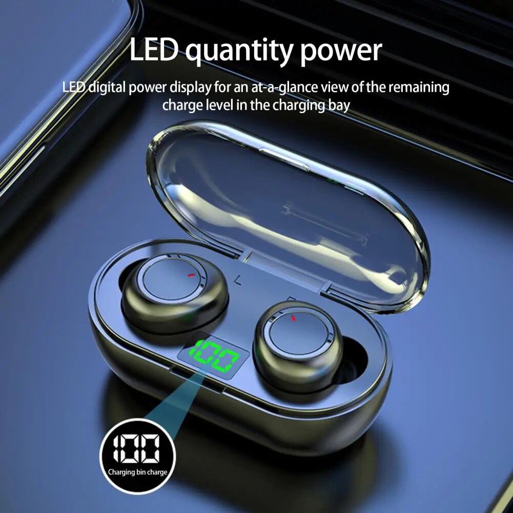 ☭1 Set Wireless Earphones Noise Reduction Stereo Surround LED Power ...