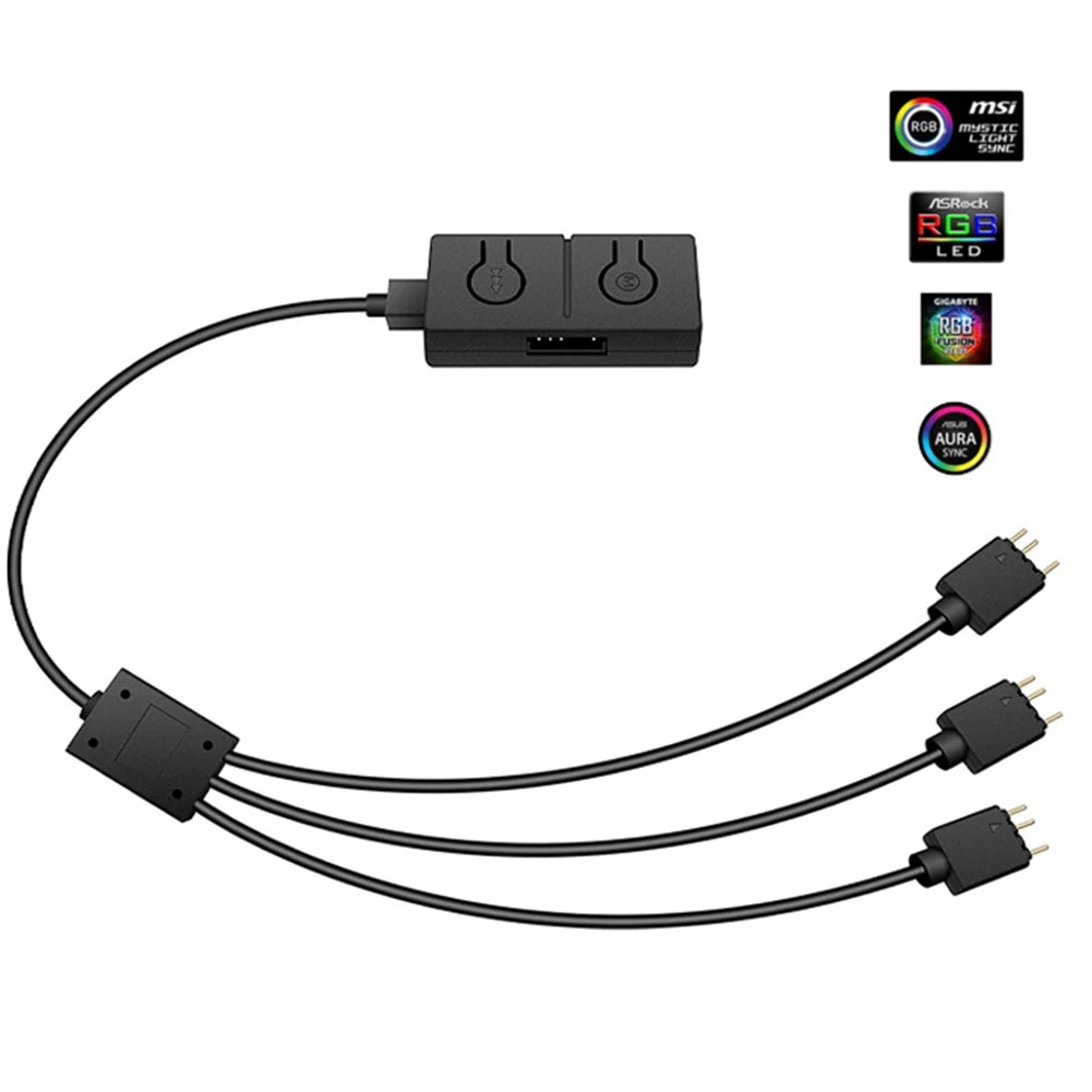 ⚕5V ARGB To 12V RGB Converter Aura Sync Lighting Transfer Hub Sata ...