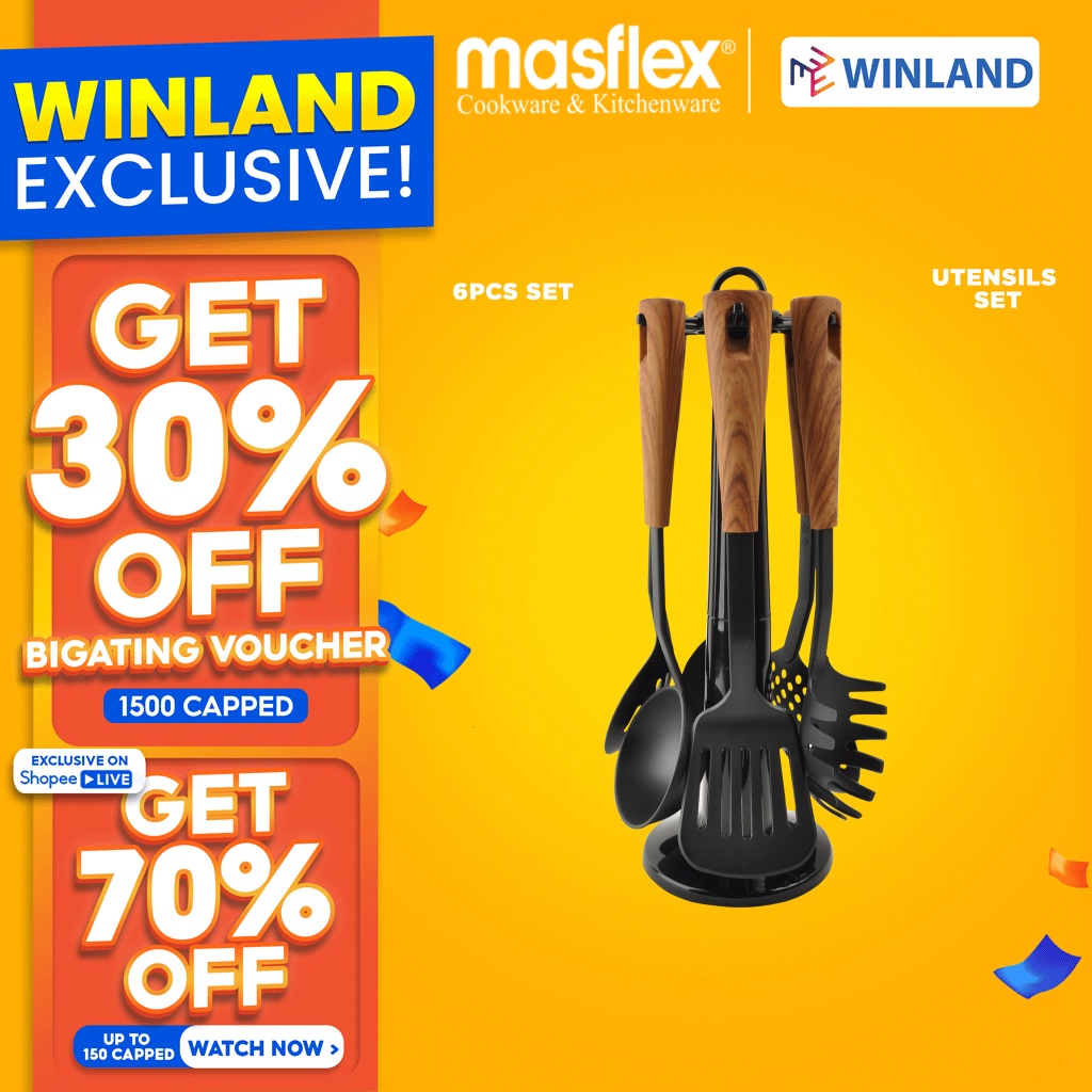 MASFLEX by Winland 6 Piece Utensils Set with Rack Soup Ladle Spoon ...