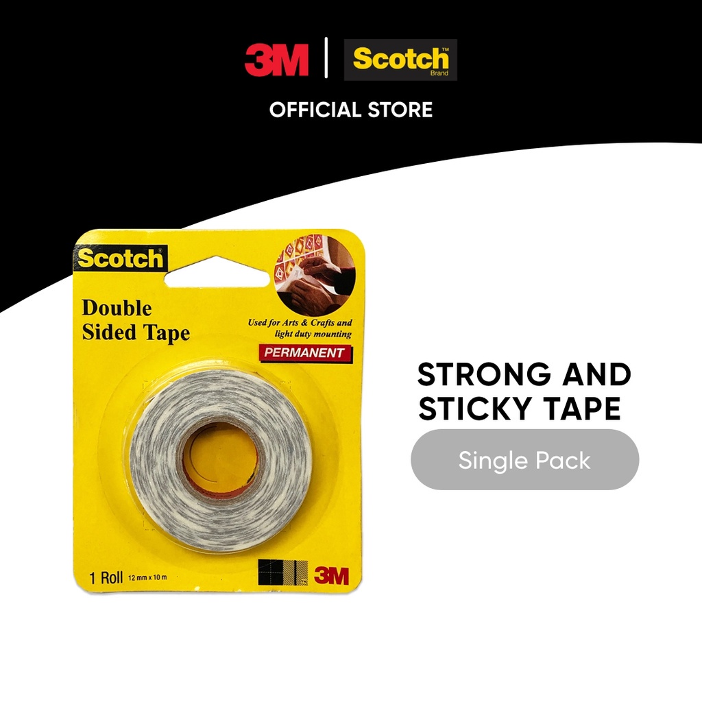 3M™ Scotch® Double Sided Tape, Strong & Sticky Tape, 1 pc/pack, 12mm x 10m, For school & office ...
