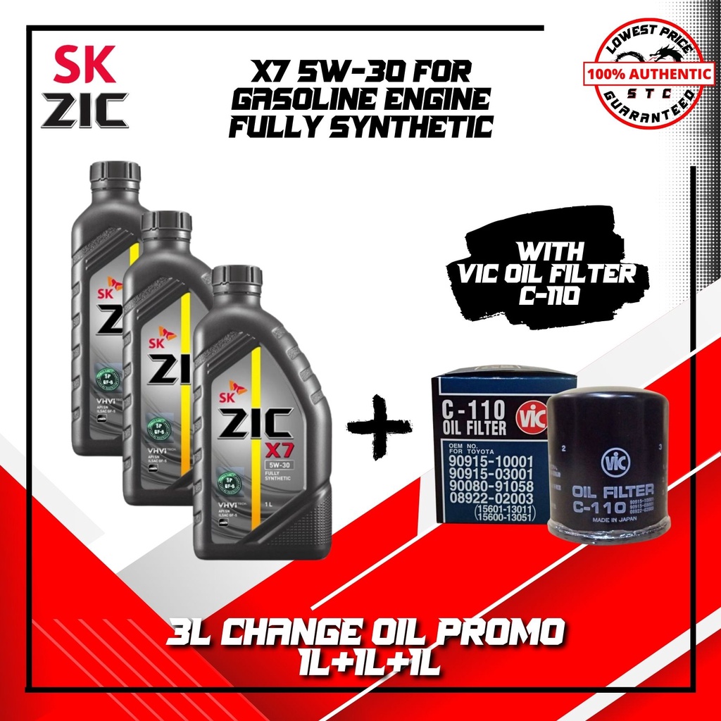 SK ZIC 3 Liters X7 5W30 For GASOLINE Engine with C-110 Vic Oil Filter ...