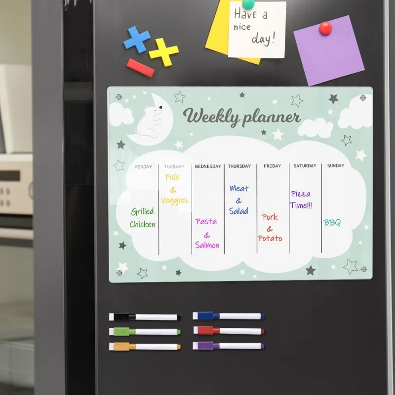 Weekly Planner Magnetic Whiteboard with 3D Cartoon Design and Erasable ...