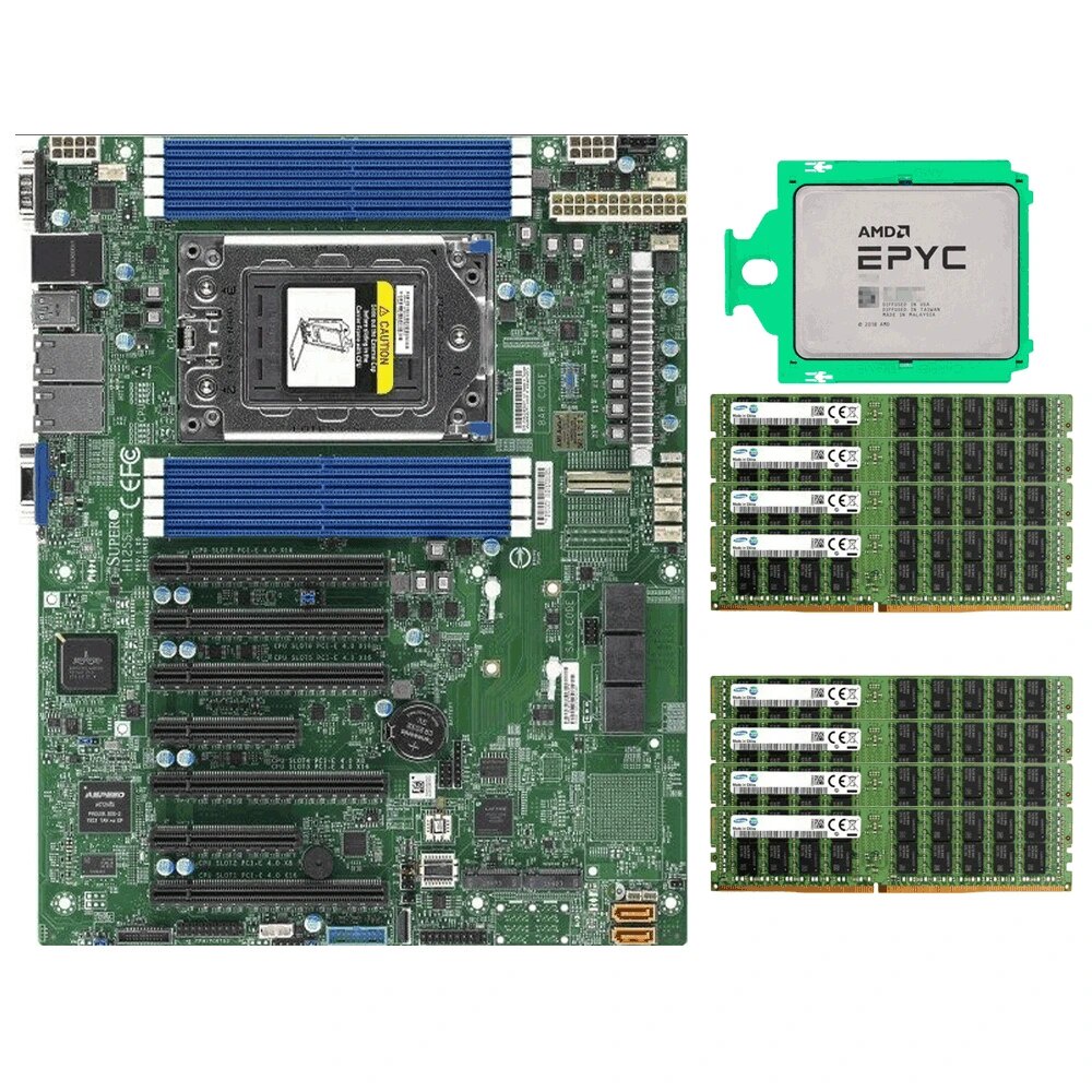⚔Amd epyc 7702 cpu 64 núcleos + supermicro H12SSL-i placa-mãe + (8*32G 2666)256gb 2666mhz ram ...