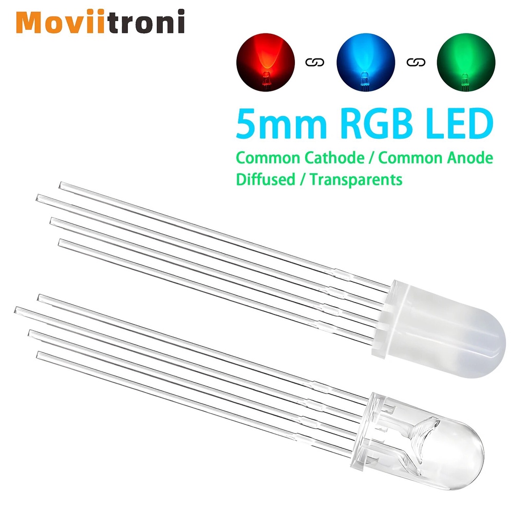 15/50pcs 5mm Full-color RGB LED Common Cathode/Common Anode Tri-Color ...