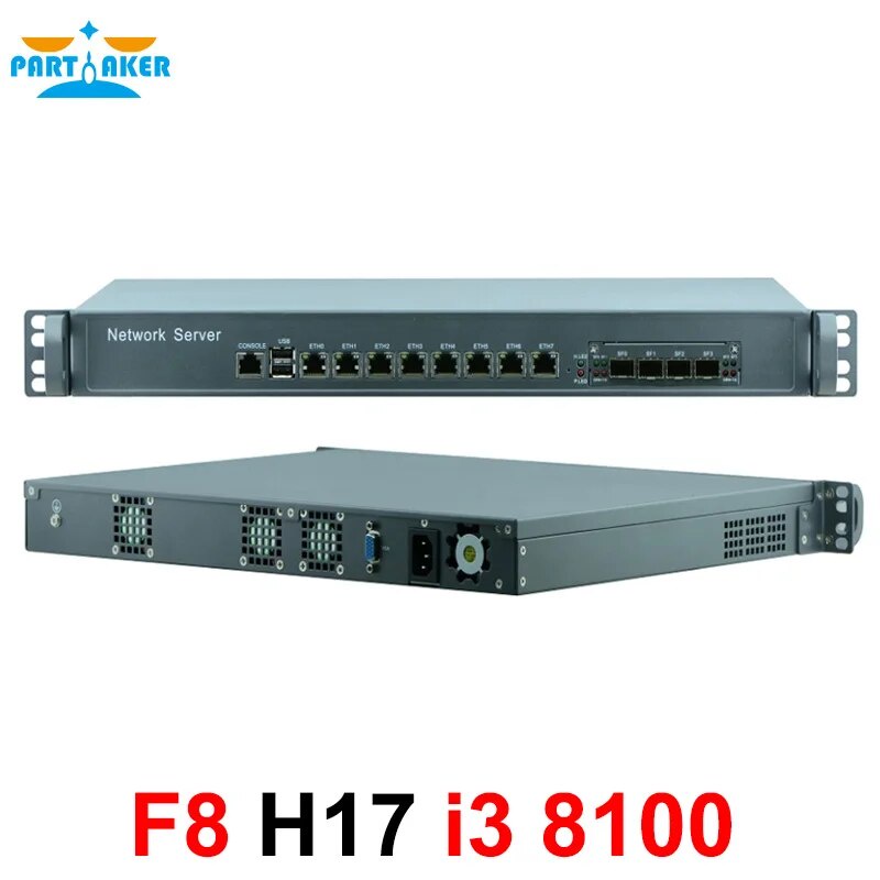 1U Rackmount Server Case 8 Intel Lan LGA1151 Intel Core i3 8100 ...