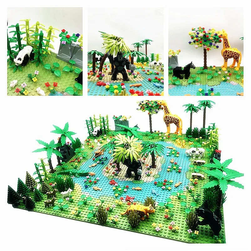 MOC RainForest Animals Jungle Building Blocks Toys Bush Flower Tree ...