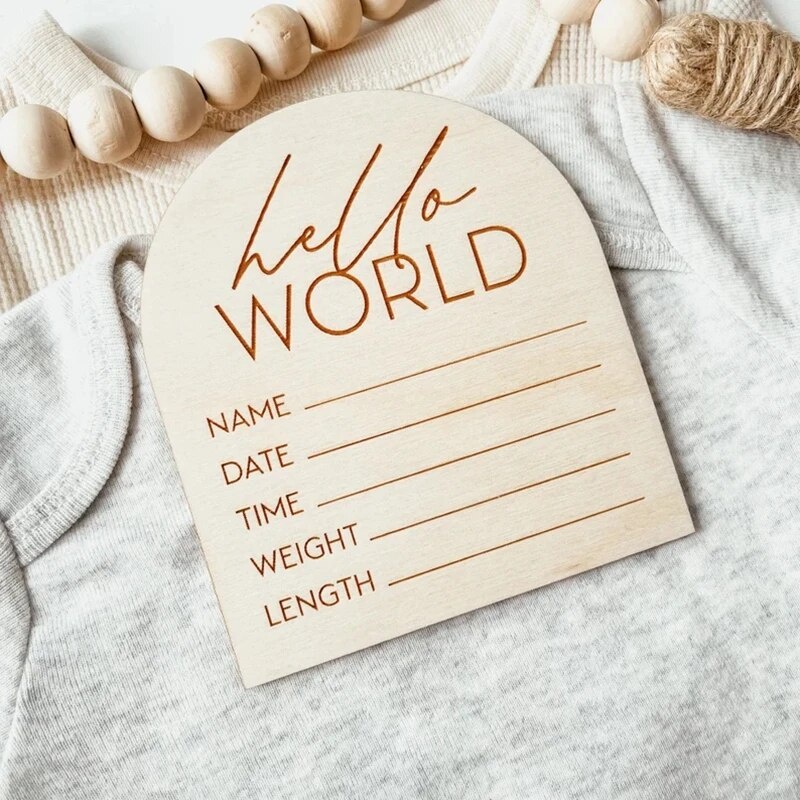20pcs/lot arch shape hello world Baby Birth Stat Sign Wooden Birth ...