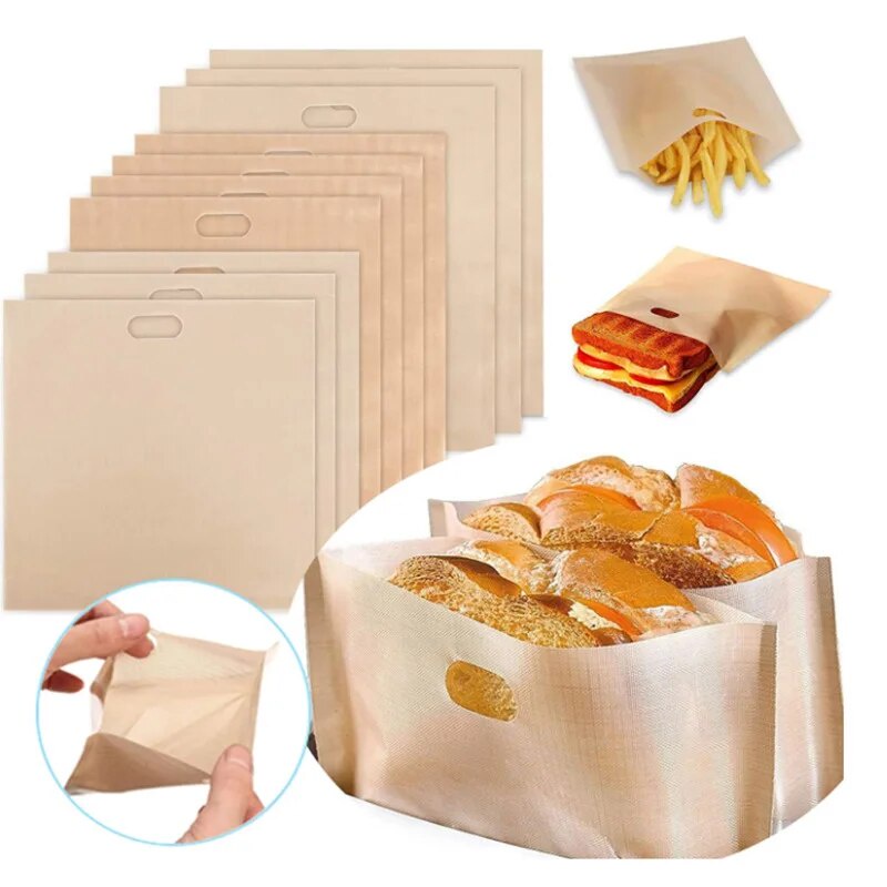 10pcs/set Toaster Bag Non-stick Bread Bag Reusable Sandwich Bag Glass ...