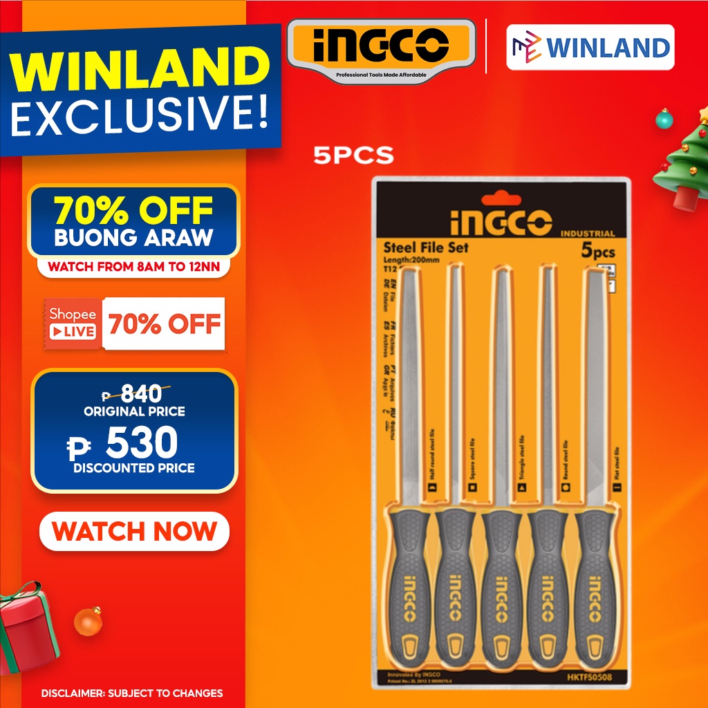 Ingco by Winland 5pcs Industrial Steel File Set T12 Steel 8" (200mm ...