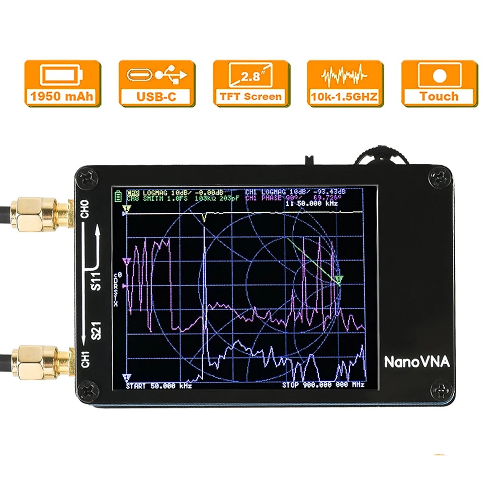 NanoVNA Vector Network Analyzer 50KHz-1.5Ghz Standing Waves Shortwave MF HF VHF UHF Antenna ...