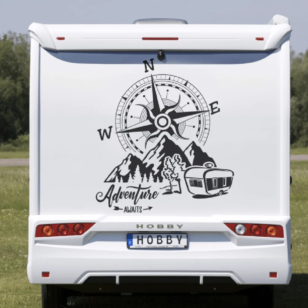 Camper Rv Mountain Compass Wall Decal Motorhome Adventure Time Camping ...