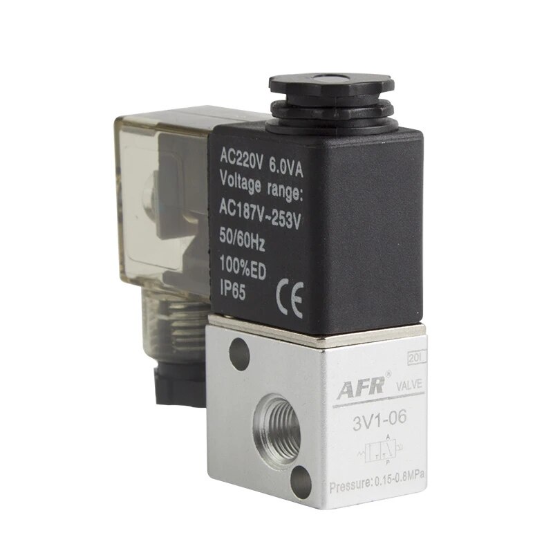 3V1-06 2 Position 3 Way Pneumatic Solenoid Valve Port 1/8" Normally Closed Pneumatic Control ...