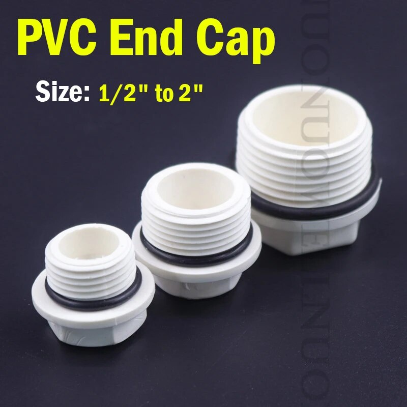 2pc 1/2" 3/4" 1'' to 2" White PVC Male Thread Pipe Plug PVC End Cap ...