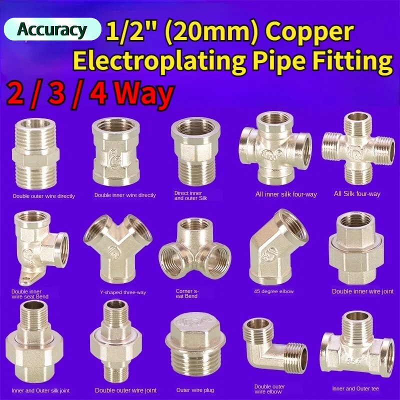 1/2" 20mm Copper Electroplating Pipe Fitting 2 3 4 Way Connector ...