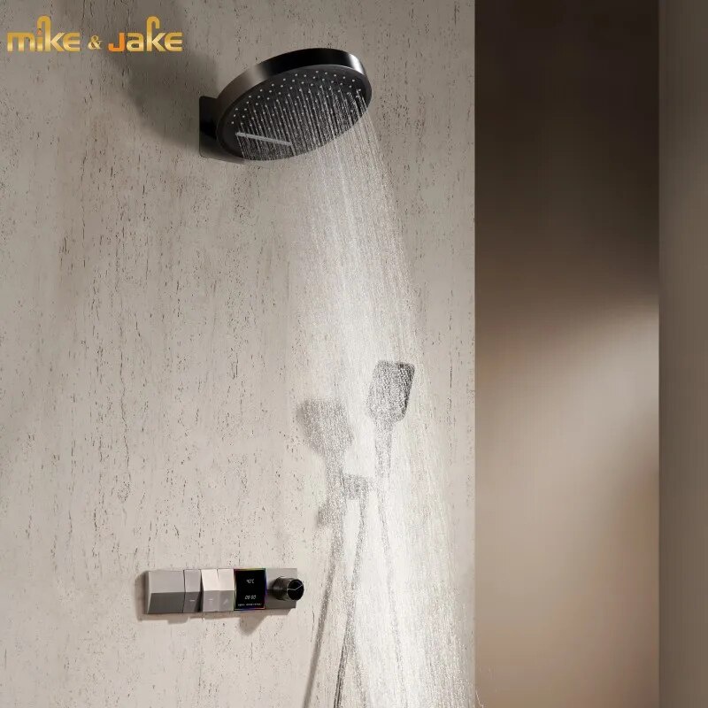 Household gun gray embedded concealed waterfall shower set canopy style ...