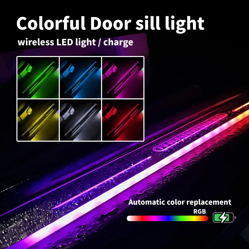 Wiring Free LED Car Door Sill Lights RGB Car Pedal Pathway Light USB ...