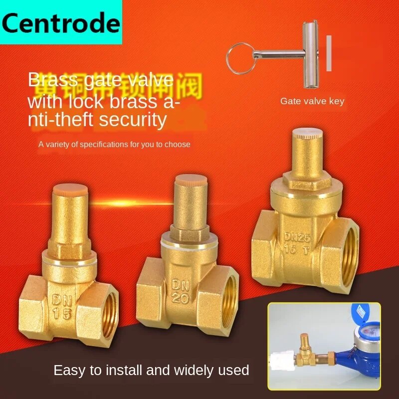 1/2IN 3/4IN brass lock gate valve triangle key switch water valve 1 inch buckle water meter ...