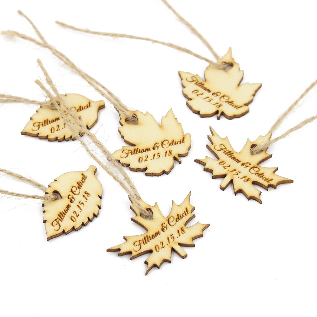 50pcs Personalized Engraved Rustic Wedding Wooden Leaf Shape tags ...