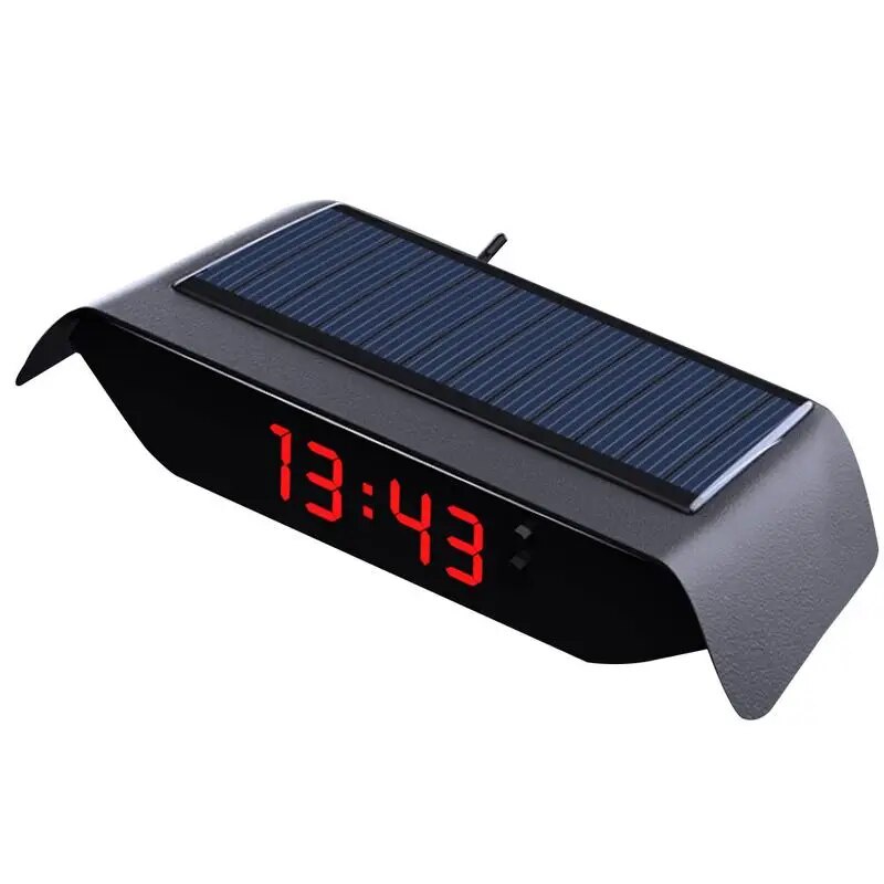 Car Digital Clock With Thermometer Solar Powered Auto Dashboard LCD ...