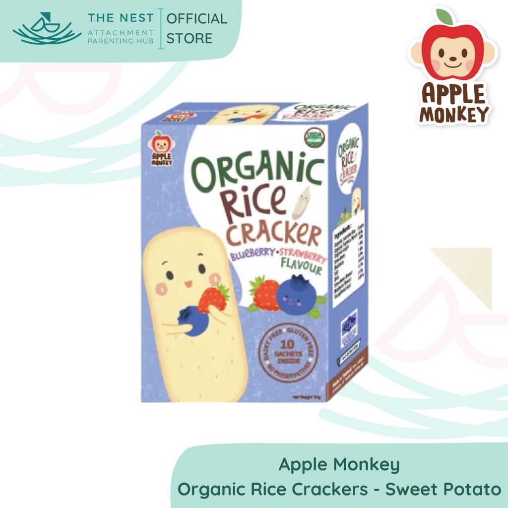 Apple Monkey Organic Rice Crackers Strawberry Blueberry | Shopee ...