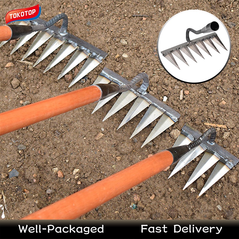 Gardening Hoe Weeding Rake Steel Farm Tool Grasping Raking Loosen Soil ...