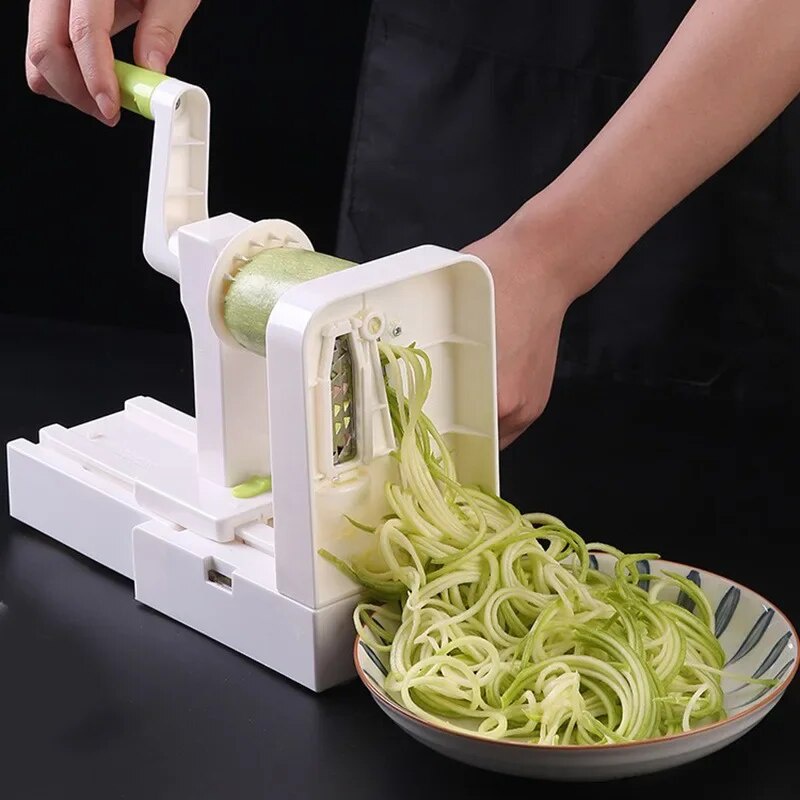 Folding Spiralizer Vegetable Slicer With 4 Rotating Blades Hand Crank ...
