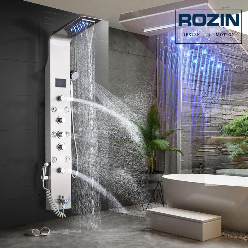 In vogue Led Jets Panel Wall Mounted With Bath Light Brushed Head ...
