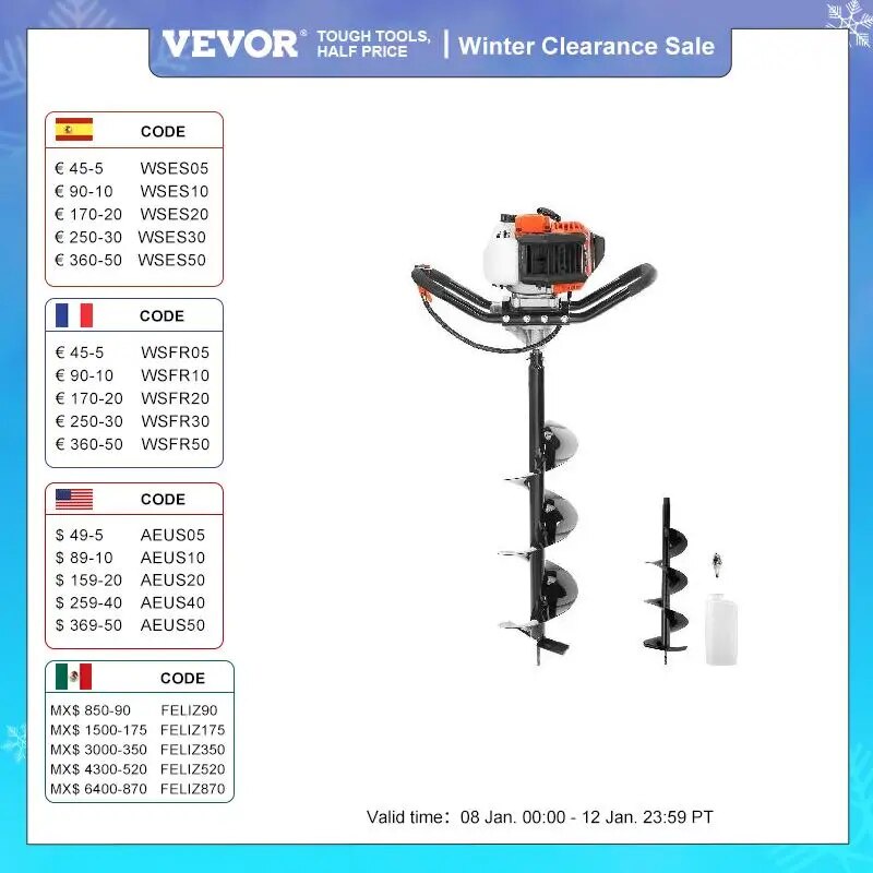 VEVOR Fuel-powered Auger Post Hole Digger Gas Powered Earth Auger Borer ...