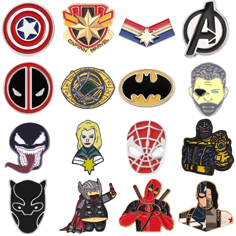 Marvel Superhero Collection Brooch Captain America Iron Man Spiderman ...