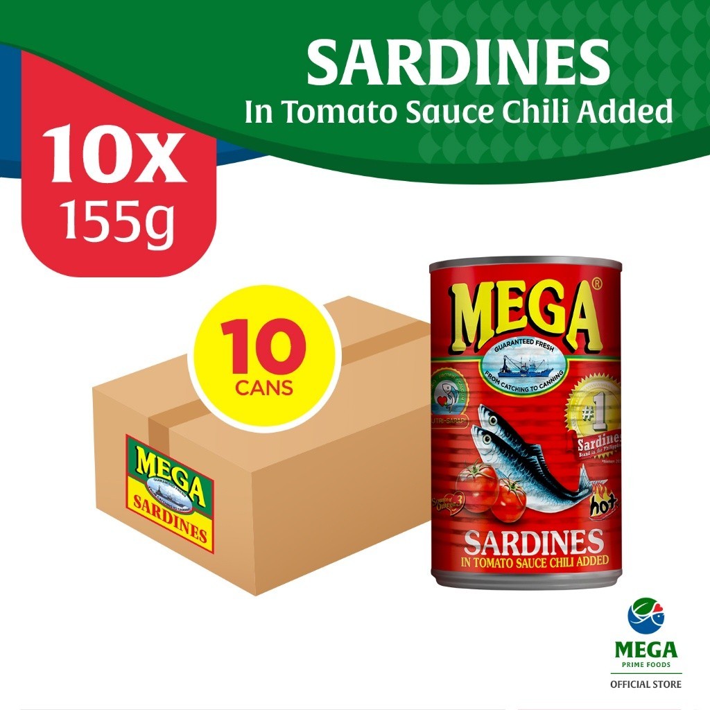 Mega Sardines In Tomato Sauce W/ Chili Added 155G By 10'S | Shopee ...