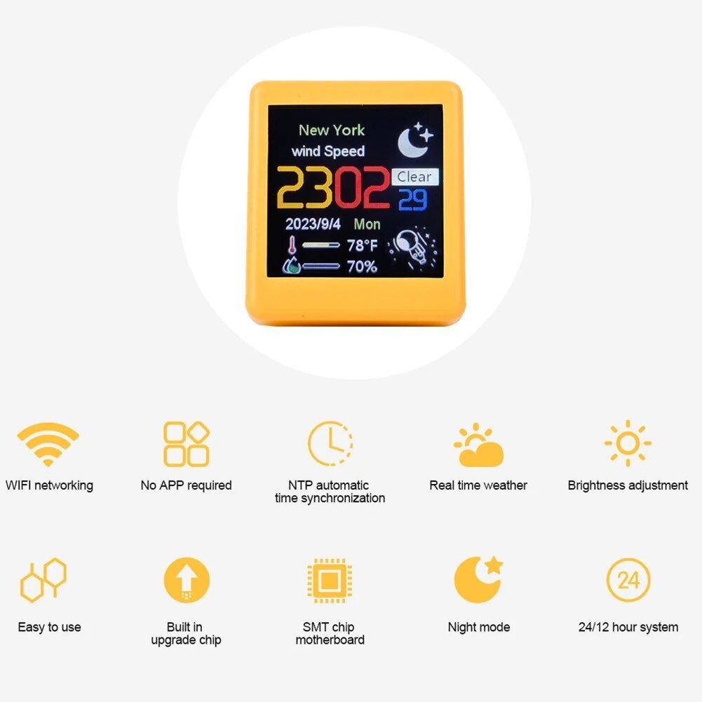 ☾WiFi Clock Smart Weather Station Clock Shows Temperature Humidity Date ...
